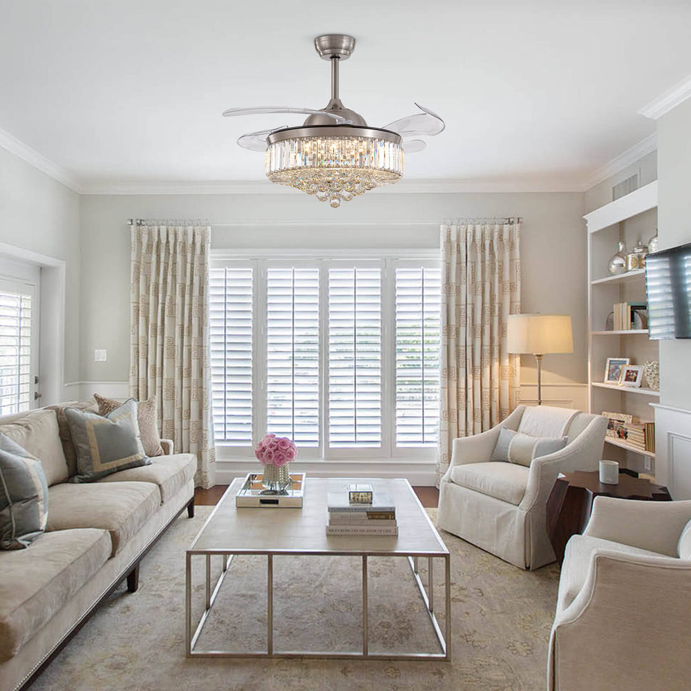 Classic Brushed Nickel Retractable All-in-One Fandelier – MOOONI LIGHTING