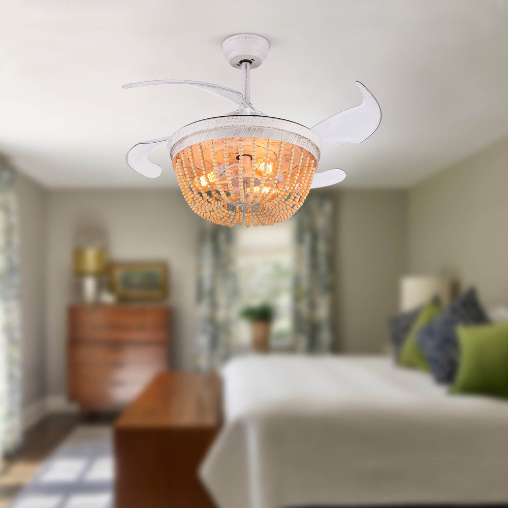 Wooden French Country Beaded Ceiling Fan Light – MOOONI LIGHTING