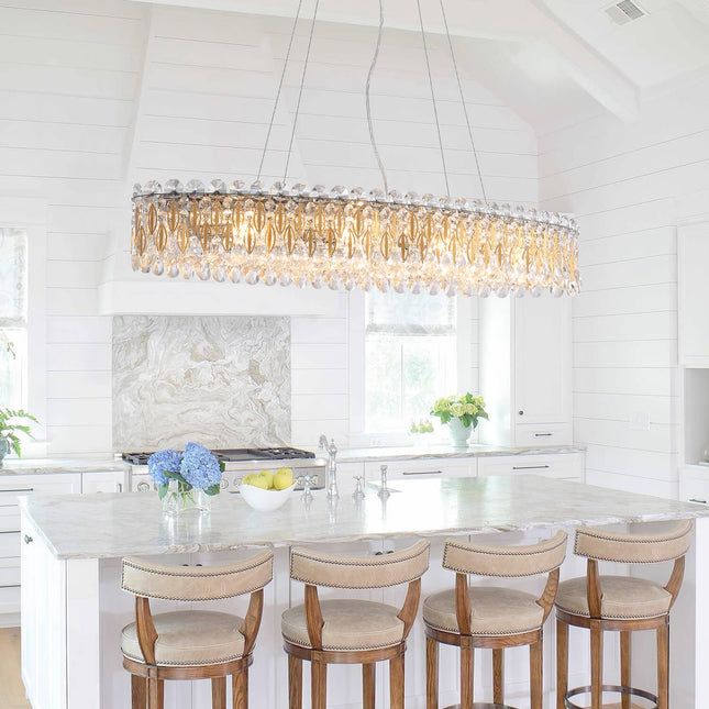 Golden Aluminum Piece Octagonal Column Frame Crystal Chandelier ...