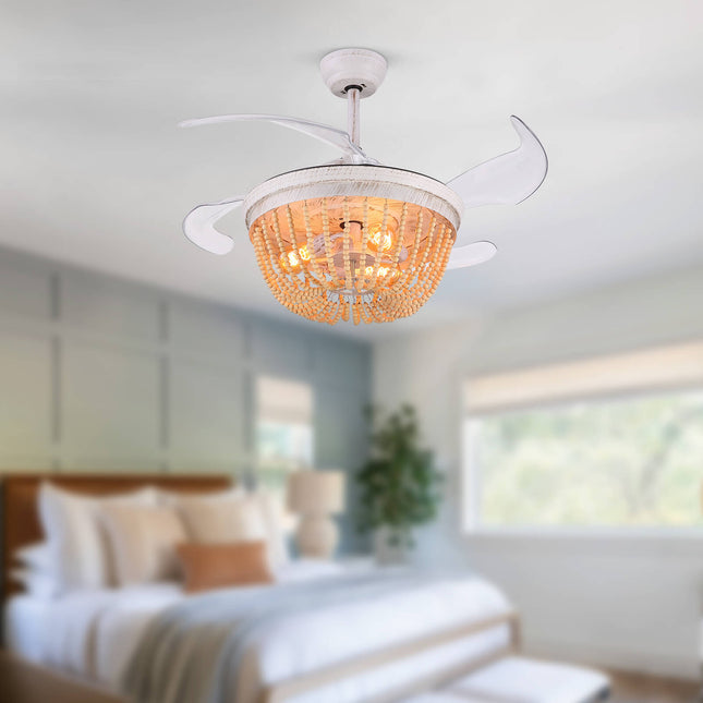 Wooden French Country Beaded Ceiling Fan Light – MOOONI LIGHTING