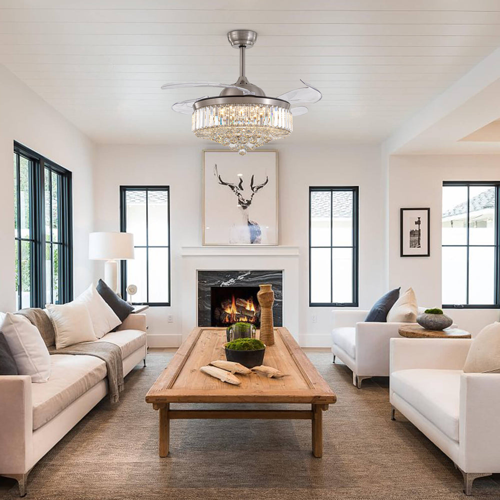 Classic Brushed Nickel Retractable All-in-One Fandelier – MOOONI LIGHTING