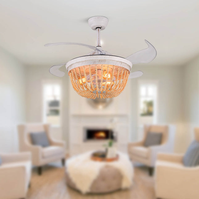 Wooden French Country Beaded Ceiling Fan Light – MOOONI LIGHTING