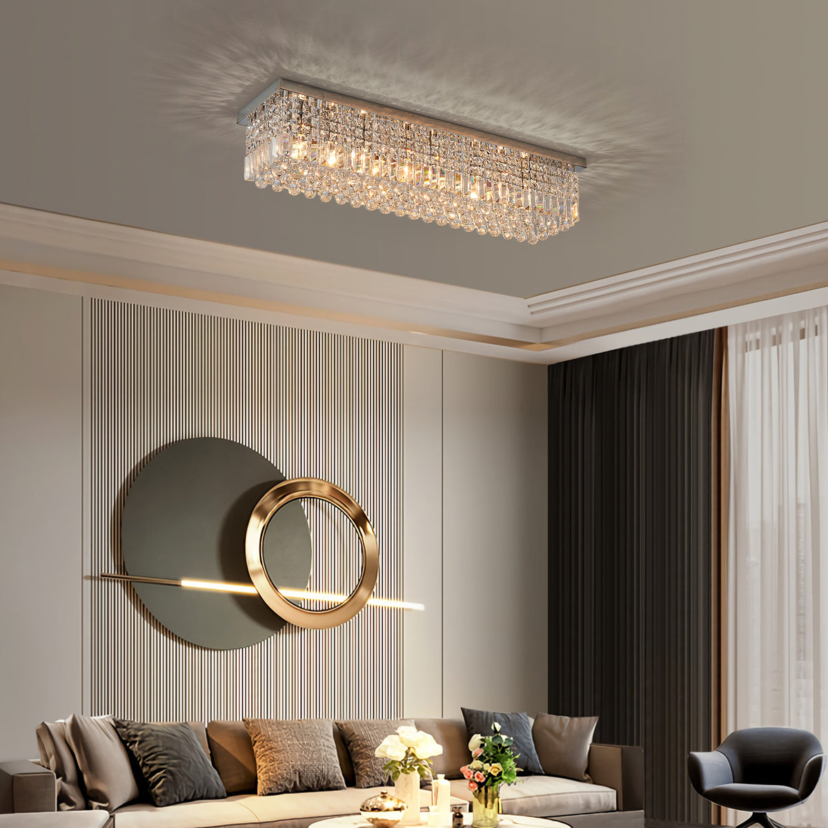 Modern Raindrop Rectangular Crystal Chandelier For Dining Room – MOOONI LIGHTING