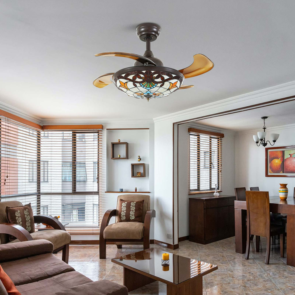 Classic Tiffany Ceiling Fan With Light For Church Mediterranean Style ...