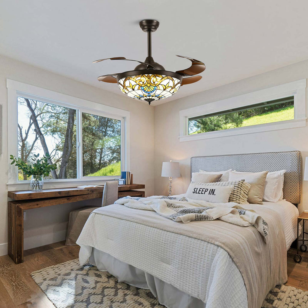 Classic Tiffany Ceiling Fan With Light For Church Mediterranean Style ...