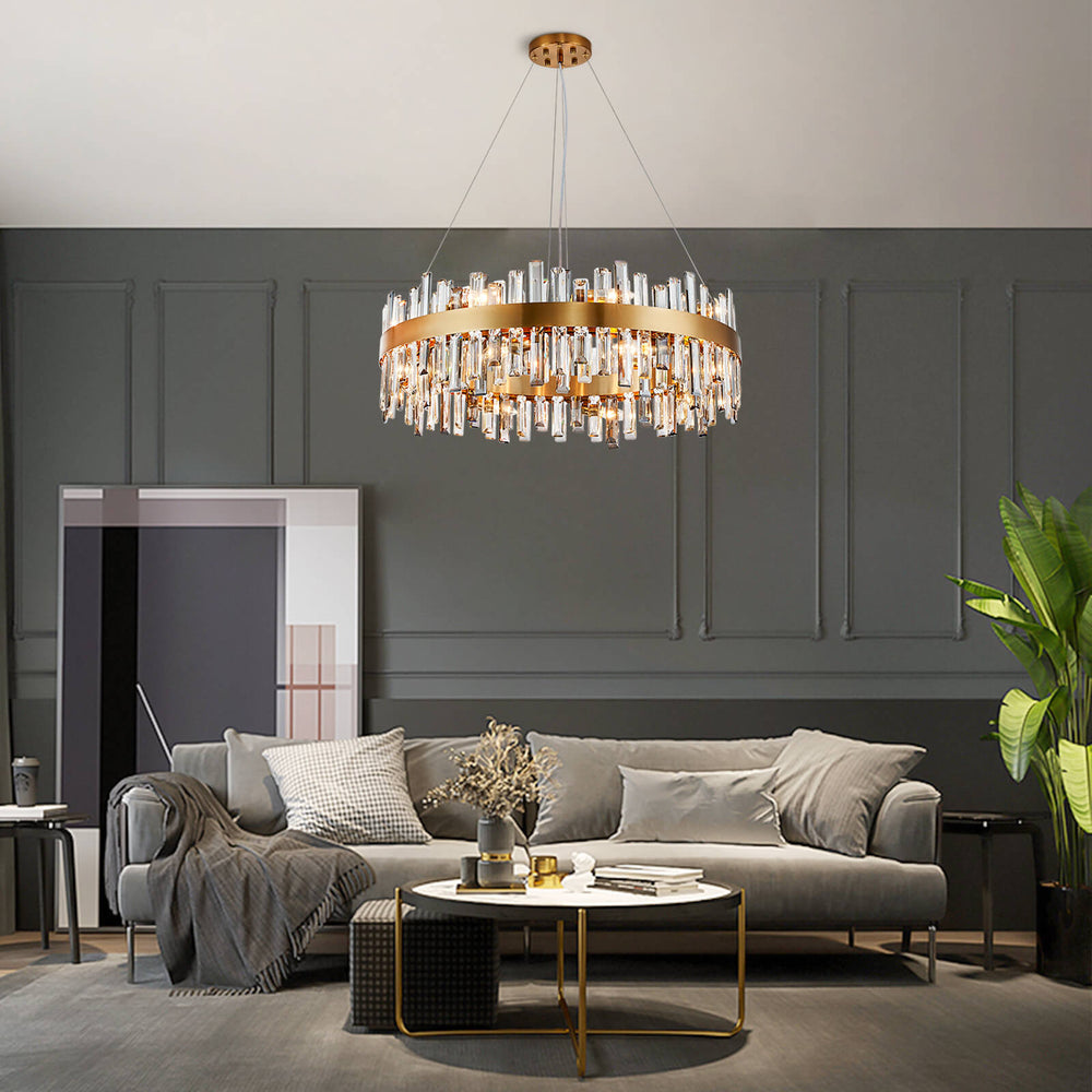 Round Gold Frame Irregular Crystal Bar Chandelier – MOOONI LIGHTING