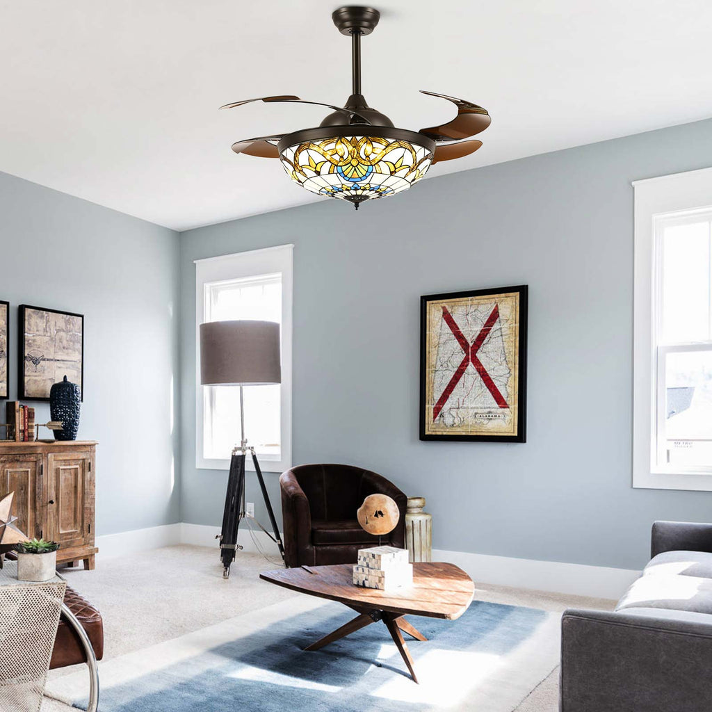 Classic Tiffany Ceiling Fan With Light For Church Mediterranean Style ...