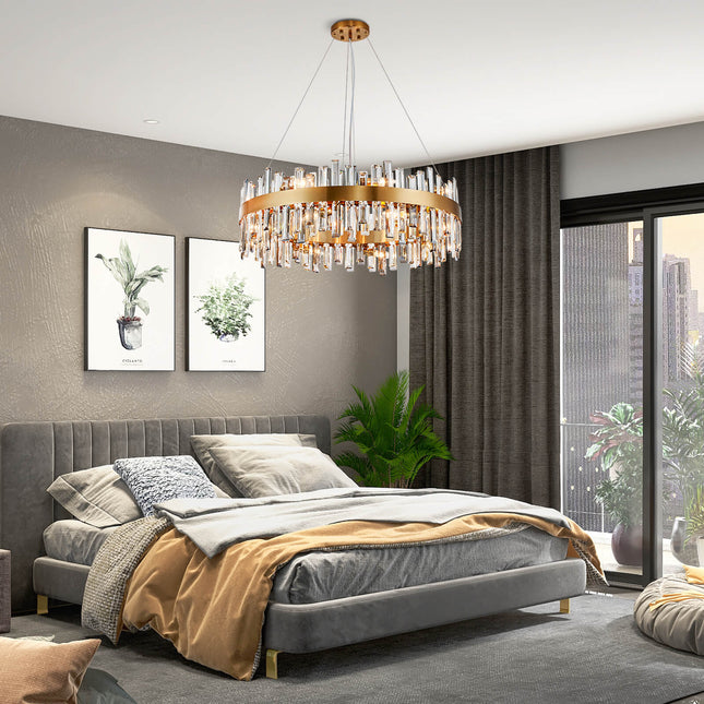 Round Gold Frame Irregular Crystal Bar Chandelier – MOOONI LIGHTING