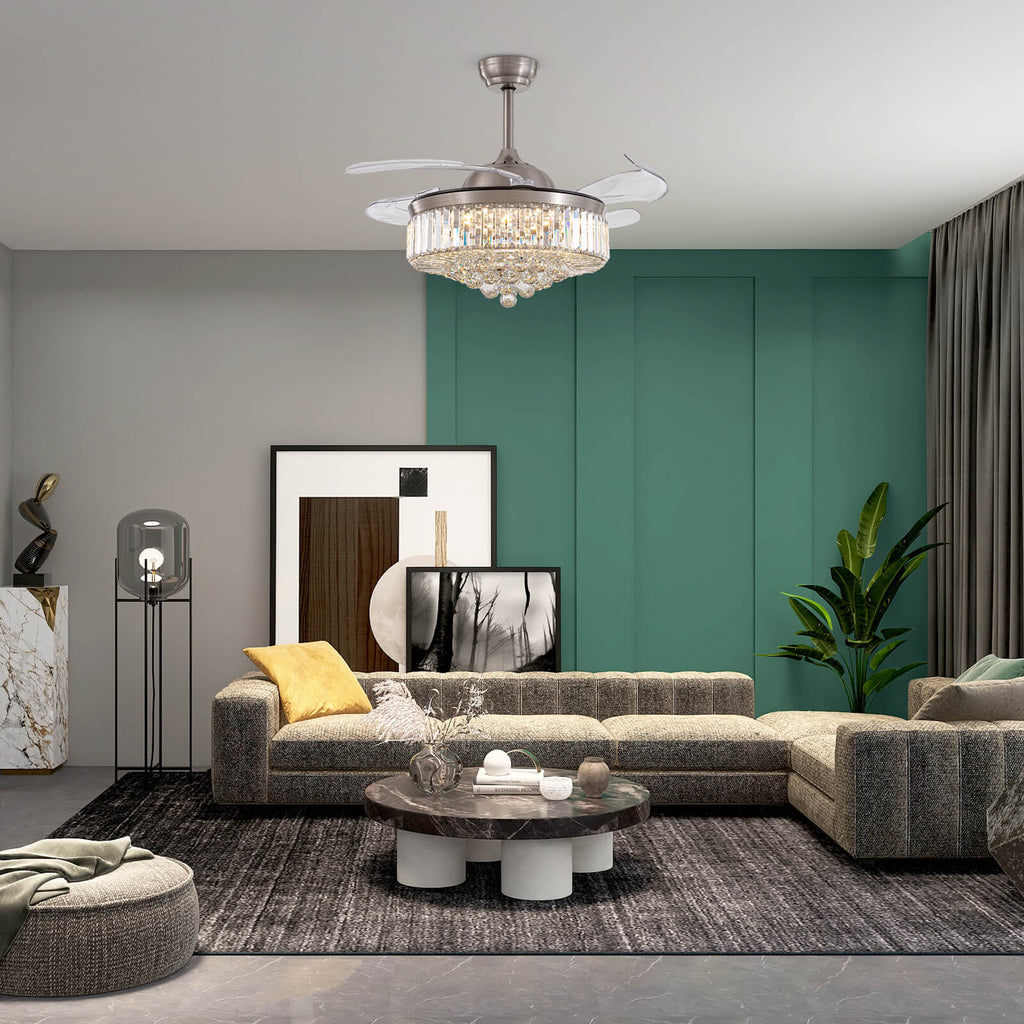 Classic Brushed Nickel Retractable All-in-One Fandelier – MOOONI LIGHTING