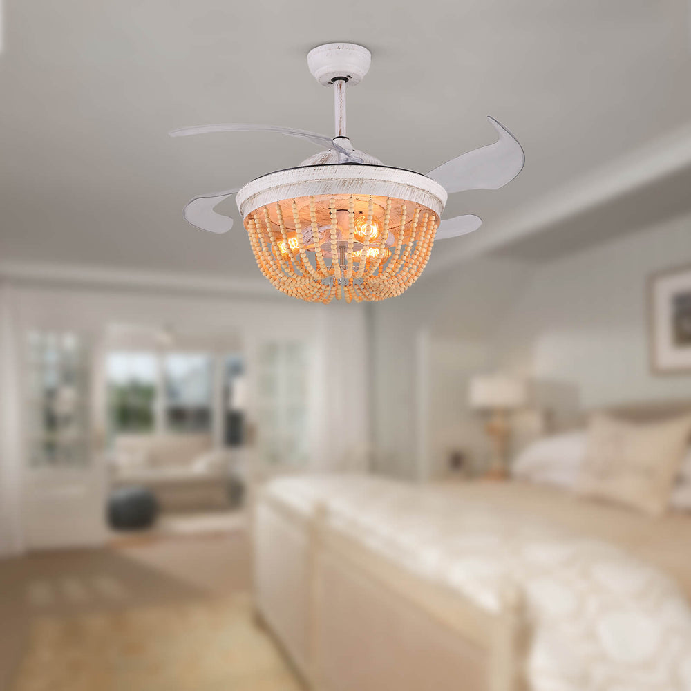 Wooden French Country Beaded Ceiling Fan Light – MOOONI LIGHTING