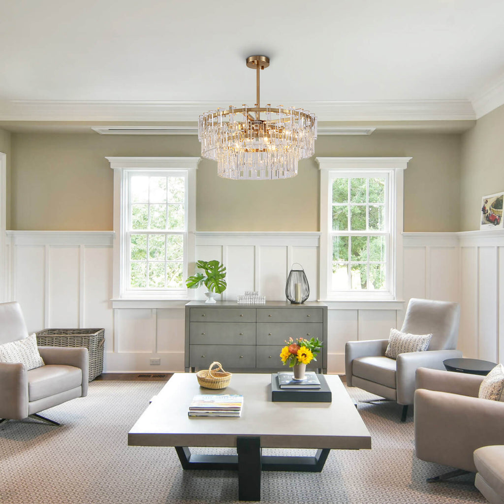 Gold Frame Crystal 3 Layers Circular Chandelier – MOOONI LIGHTING