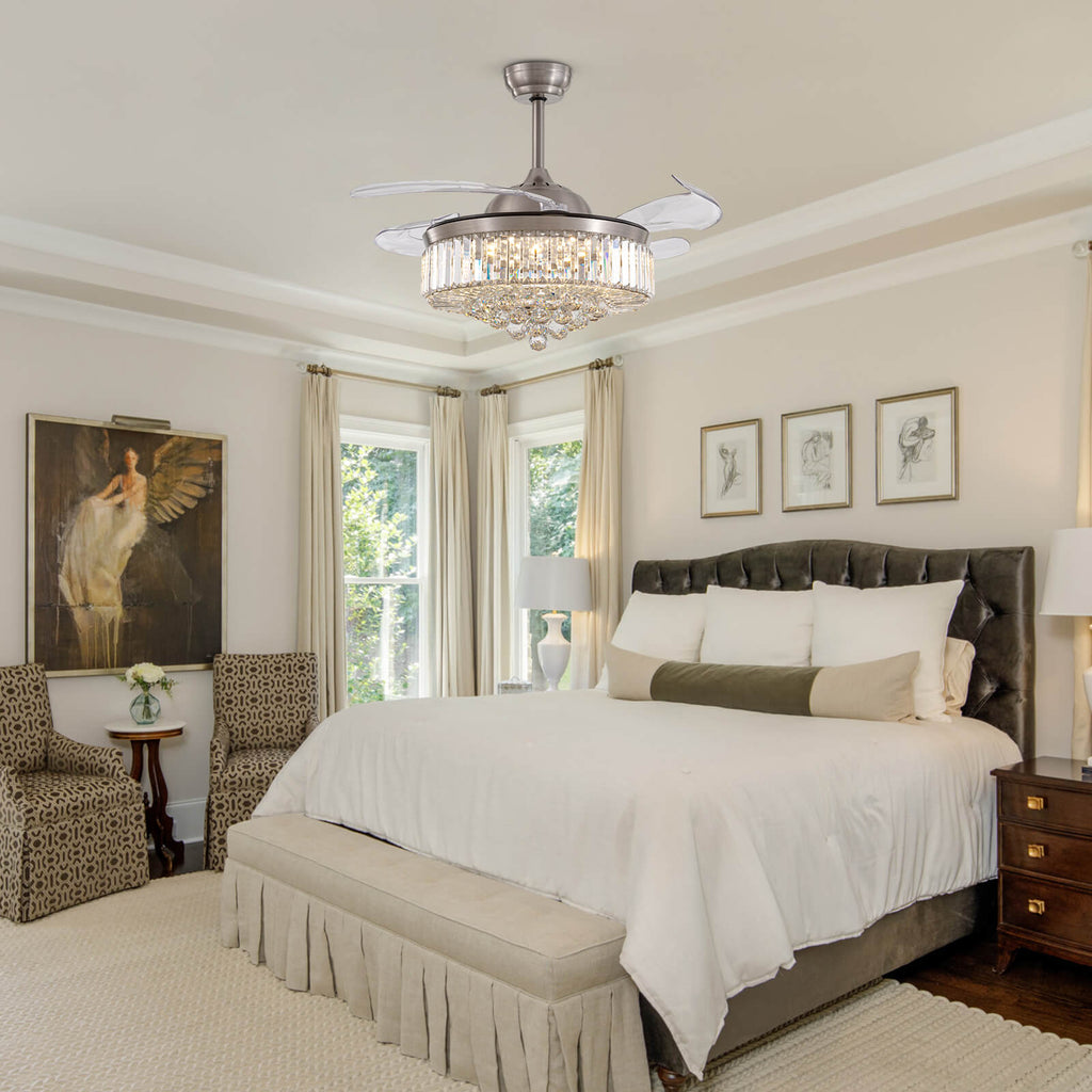 Classic Brushed Nickel Retractable All-in-One Fandelier – MOOONI LIGHTING