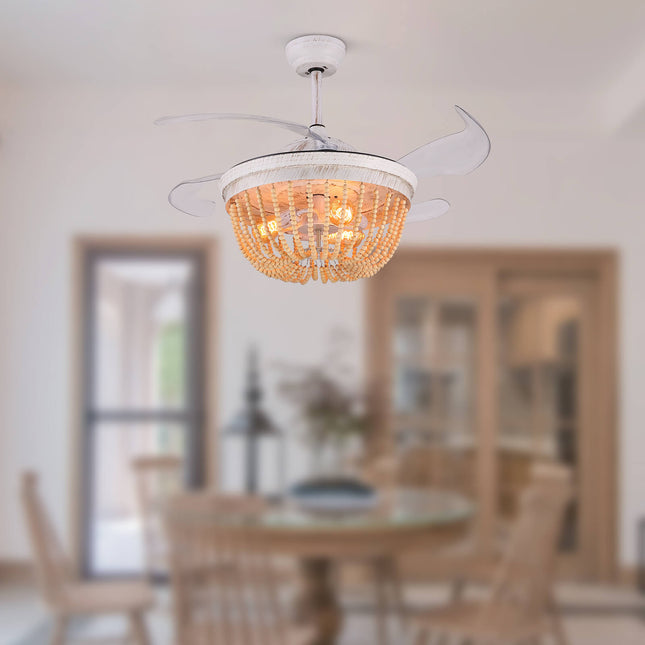 Wooden French Country Beaded Ceiling Fan Light – MOOONI LIGHTING