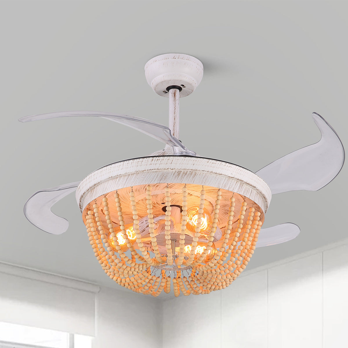 Wooden French Country Beaded Ceiling Fan Light – MOOONI LIGHTING