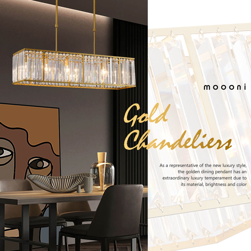 Rectangle Gold Metal Frame Crystal Chandelier – MOOONI LIGHTING