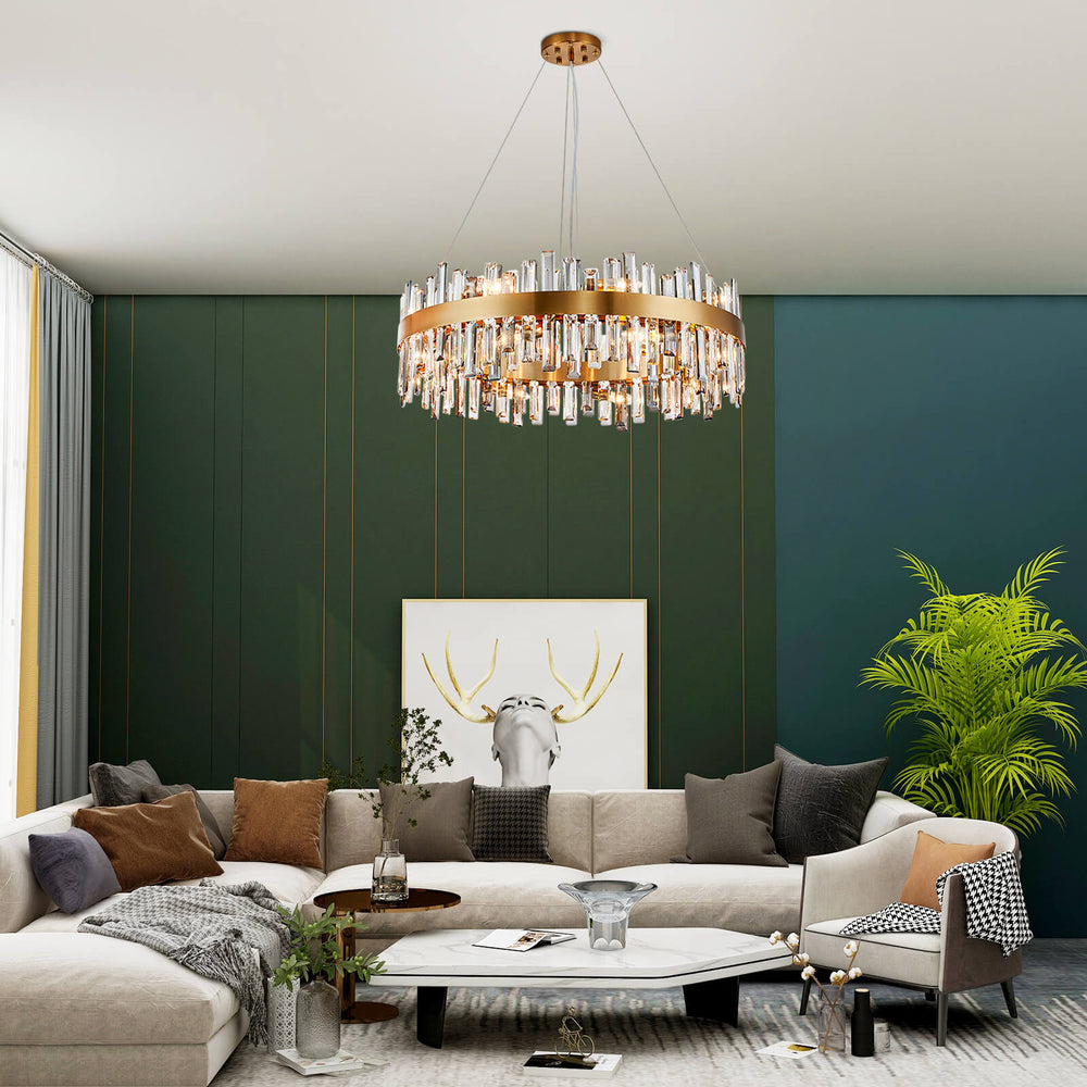 Round Gold Frame Irregular Crystal Bar Chandelier – MOOONI LIGHTING