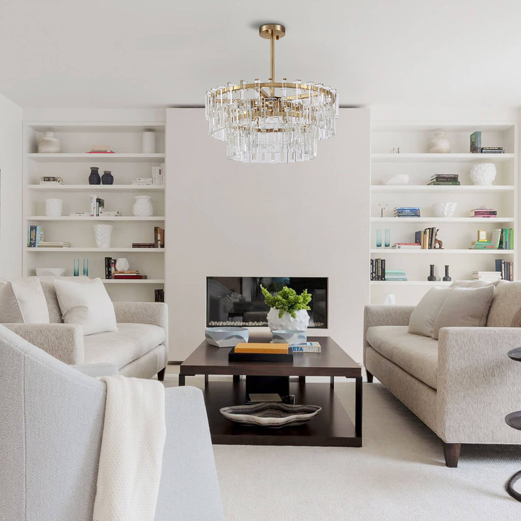 Gold Frame Crystal 3 Layers Circular Chandelier – MOOONI LIGHTING