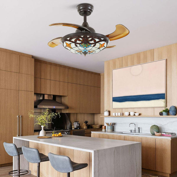 Classic Tiffany Ceiling Fan With Light For Church Mediterranean Style ...