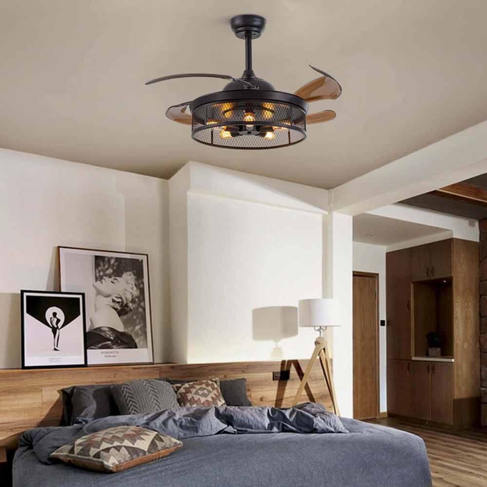 Industrial Black Caged Retractable Fandelier – MOOONI LIGHTING