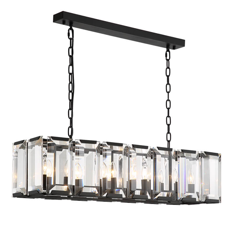 Wide Crystal Rectangular Iron Dining Chandelier – MOOONI LIGHTING