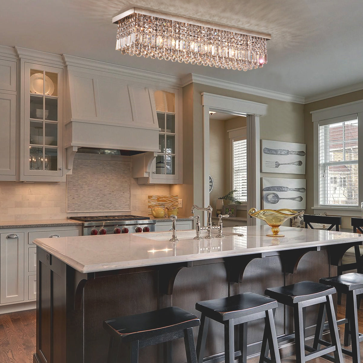 Modern Raindrop Rectangular Crystal Chandelier For Dining Room – MOOONI LIGHTING