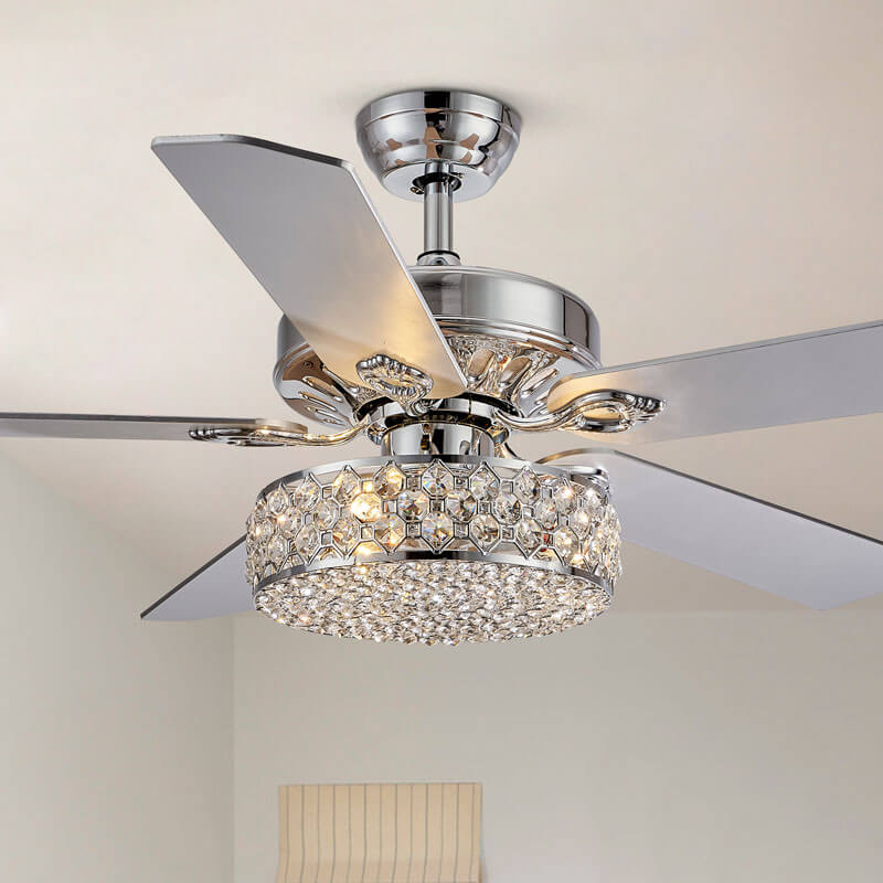 Three-layer Octagonal Bead Chrome Ceiling Fan with Led Light – MOOONI ...