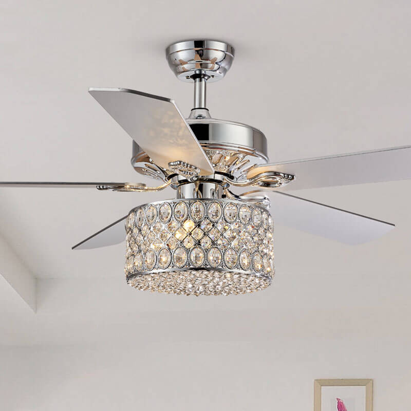Double Oval + Triple Octagonal Bead Crystal Chrome Ceiling Fan With Le ...
